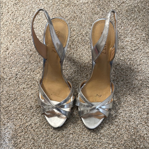 SCHUTZ | Shoes | Schutz Silver High Heel Slingback Sandals | Poshmark
